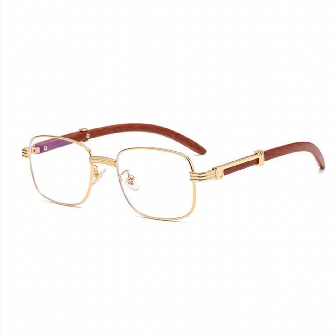 Buy Mens Rimless Gold Frame Woodgrain Hip Hop Vintage Buffs Clear Lens ...