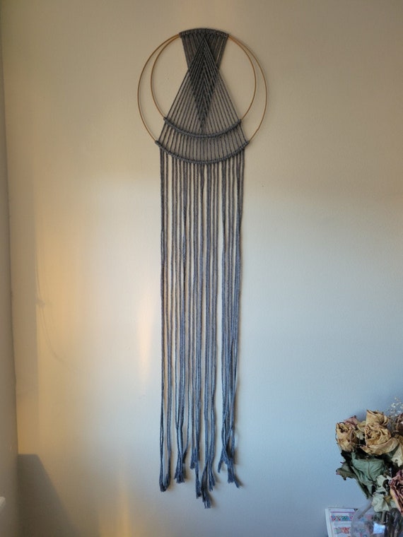 Macrame Fiber Arts Tri color double hoop macrame Art & Collectibles ...