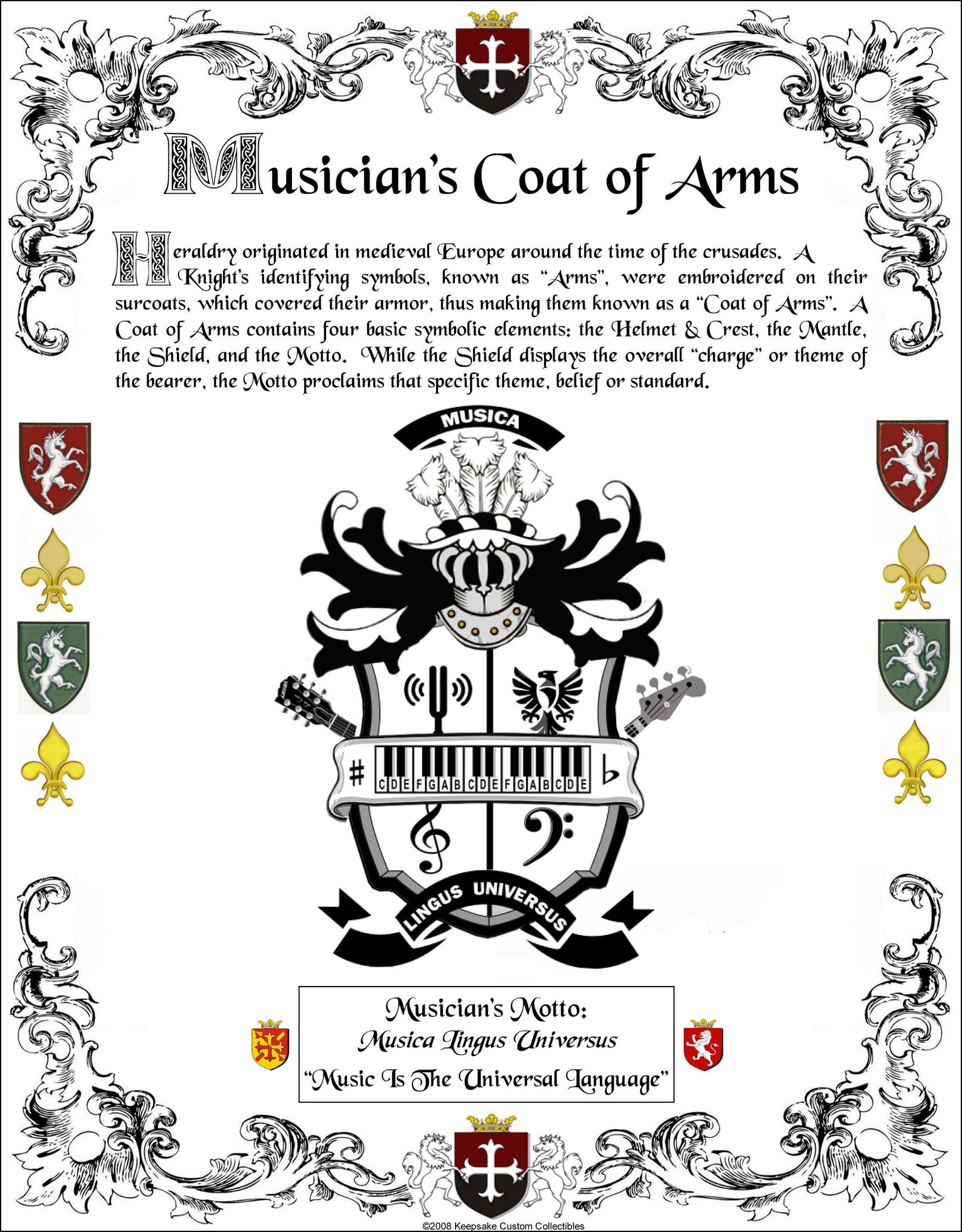 Musician's Coat of Arms, Decorative Wall Art, Printable Gift, Music ...