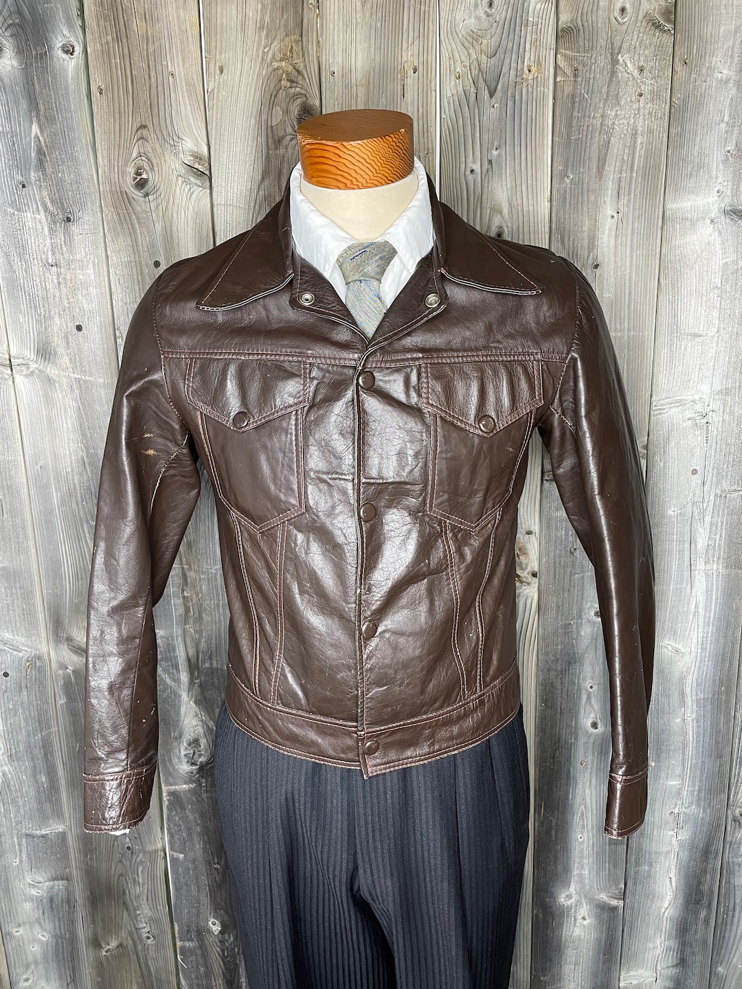 VINTAGE 1960s Trucker Mexican Leather Jacket / Type 3 VINTAGE 1960s Trucker Mexican Leather Jacket / Type 3