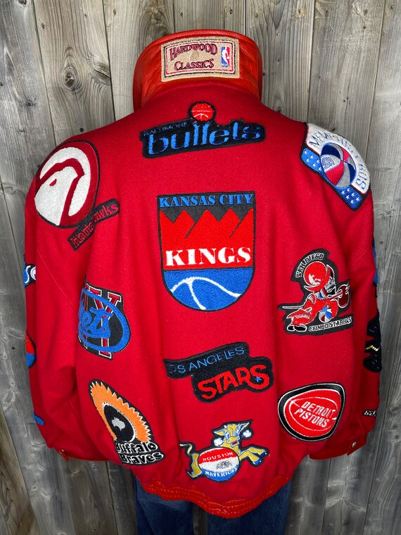 VINTAGE 1990s Jeff Hamilton NBA Collage Bomber Jacket… - Gem