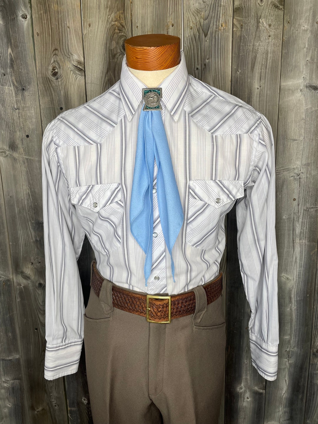 VINTAGE 1970s Western Scarf Necktie / Baby Blue / Cowboy Tie / Montana ...