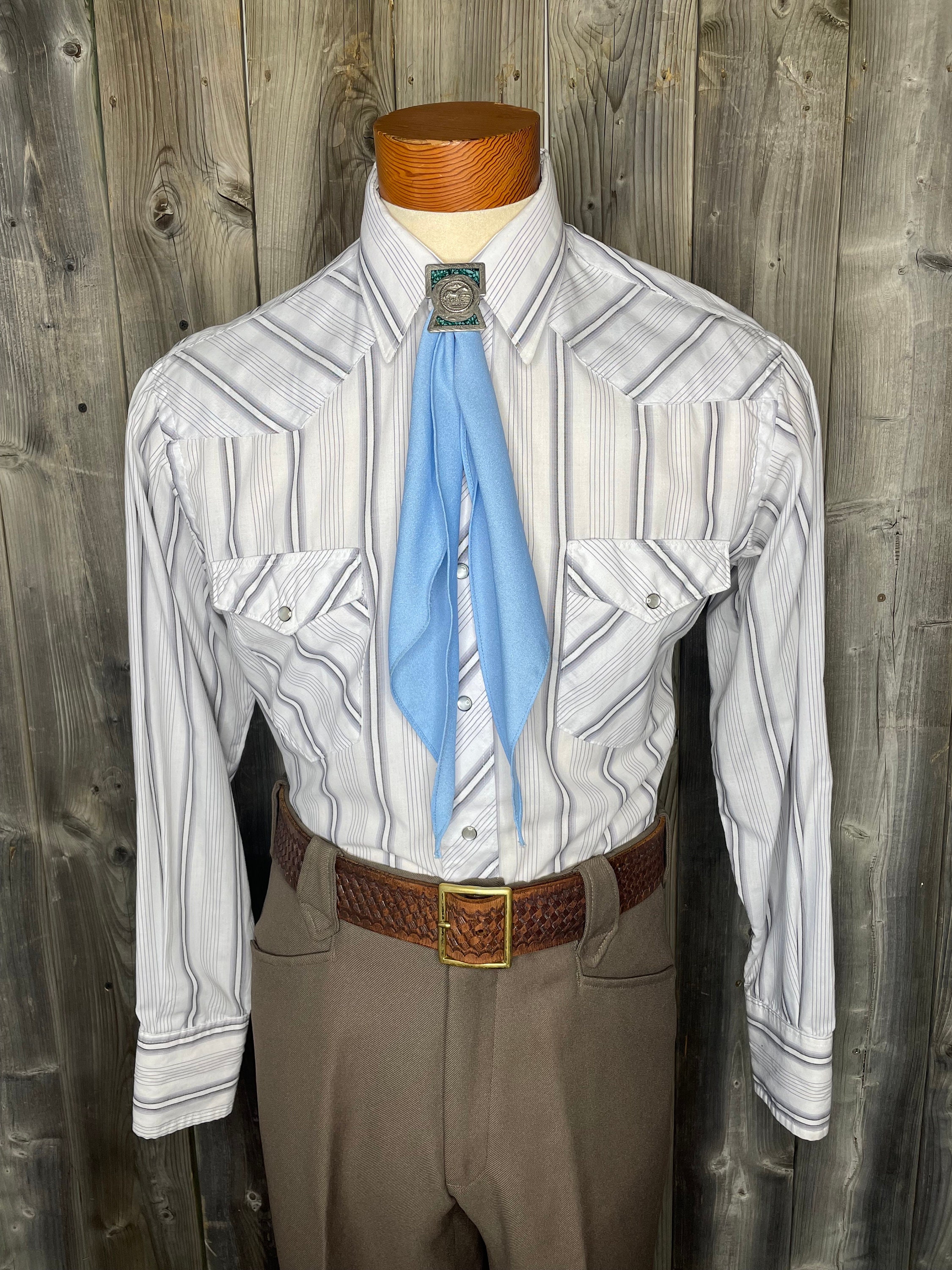 VINTAGE 1970s Western Scarf Necktie / Baby Blue / Cowboy Tie / Montana ...