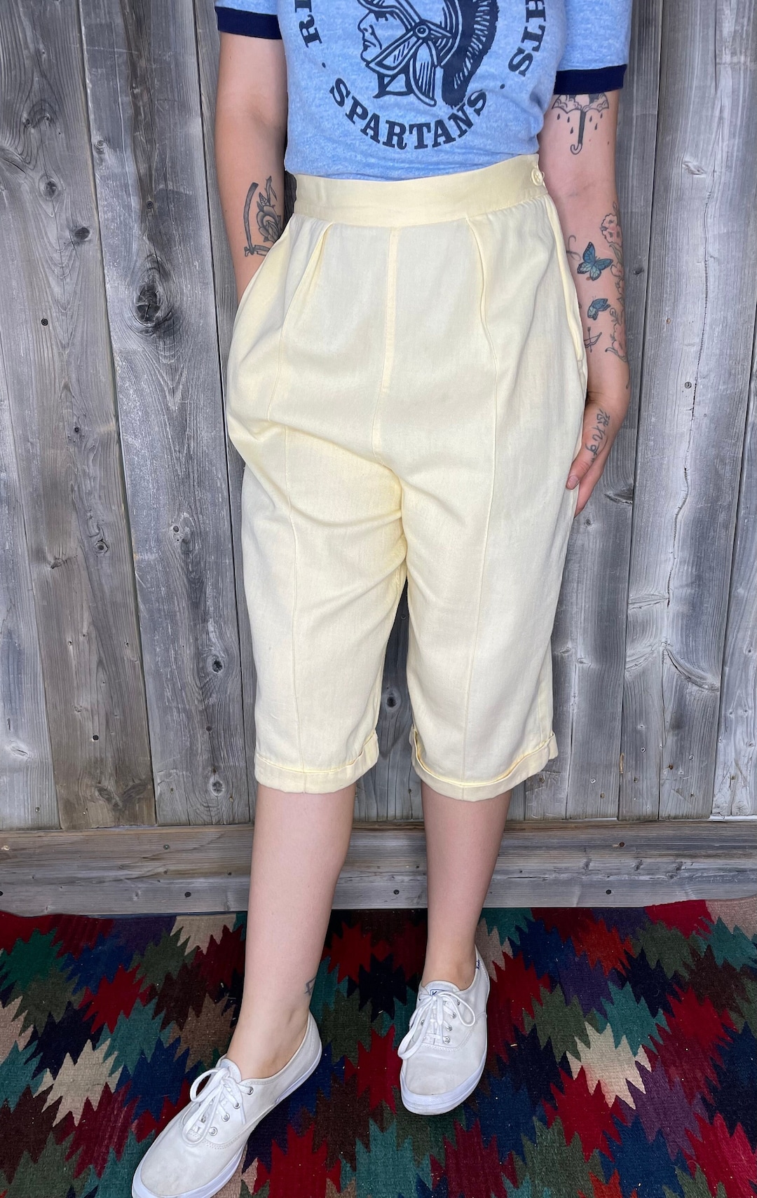 VINTAGE 1950s High Waisted Pedal Pushers Capri Pants / Side Zipper ...