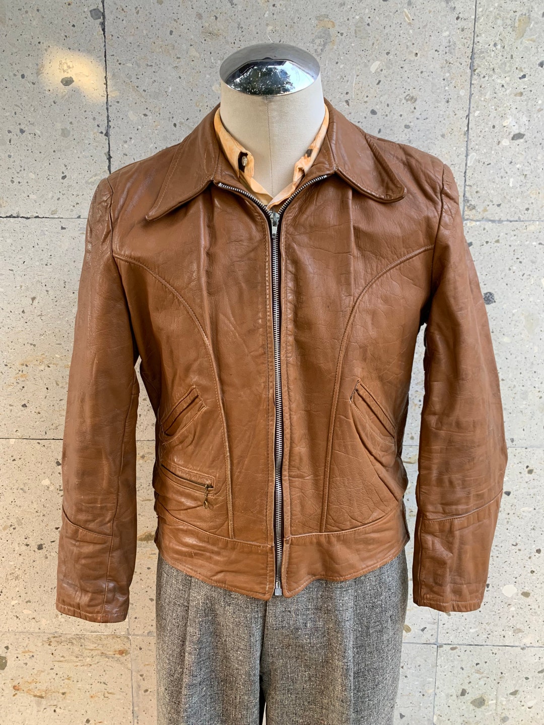 VINTAGE 1950s Sports Leather Jacket / Bomber / Rocker / Motorcycle Gear ...