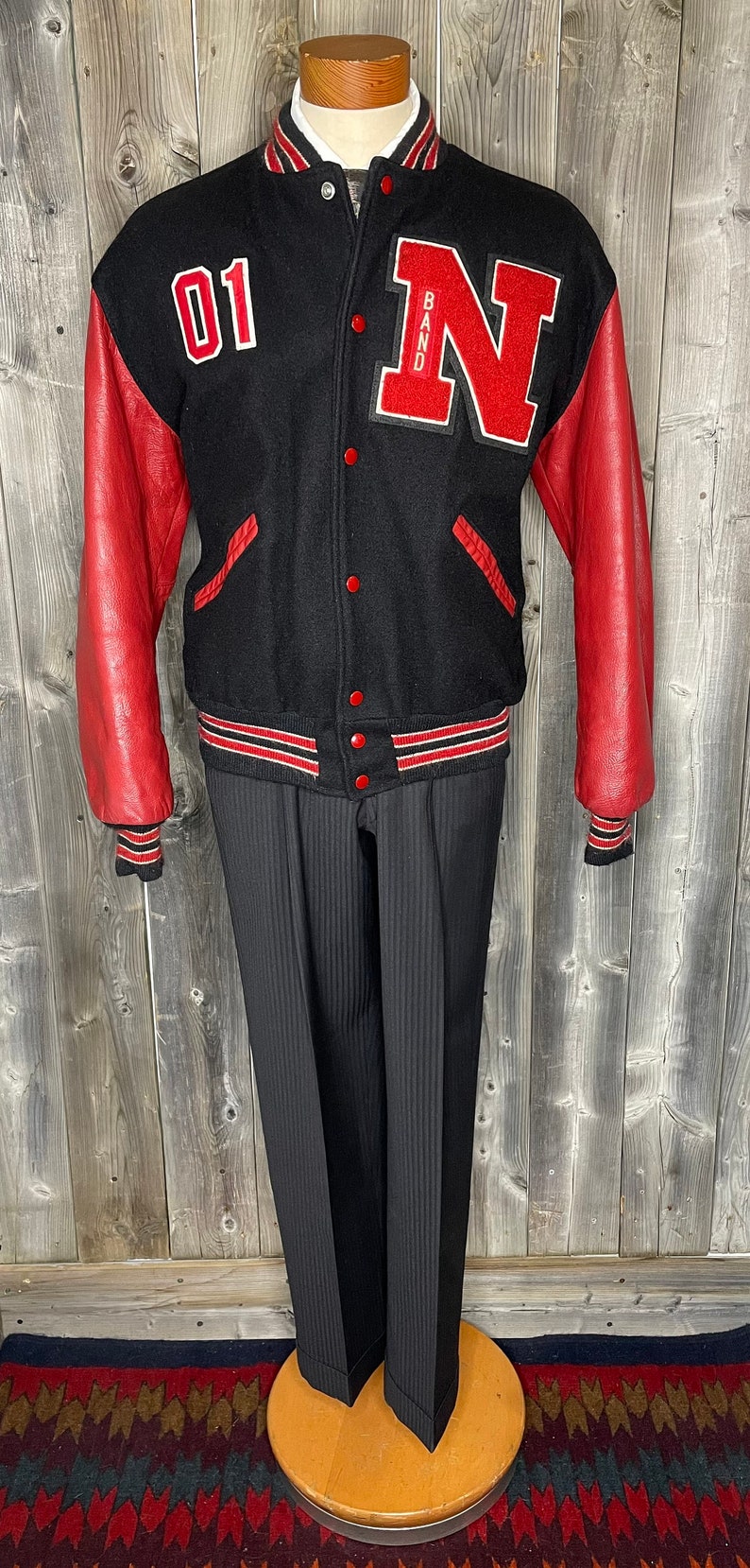 VINTAGE 1990s Delong Norton Band Varsity Letterman Jacket / Leather ...