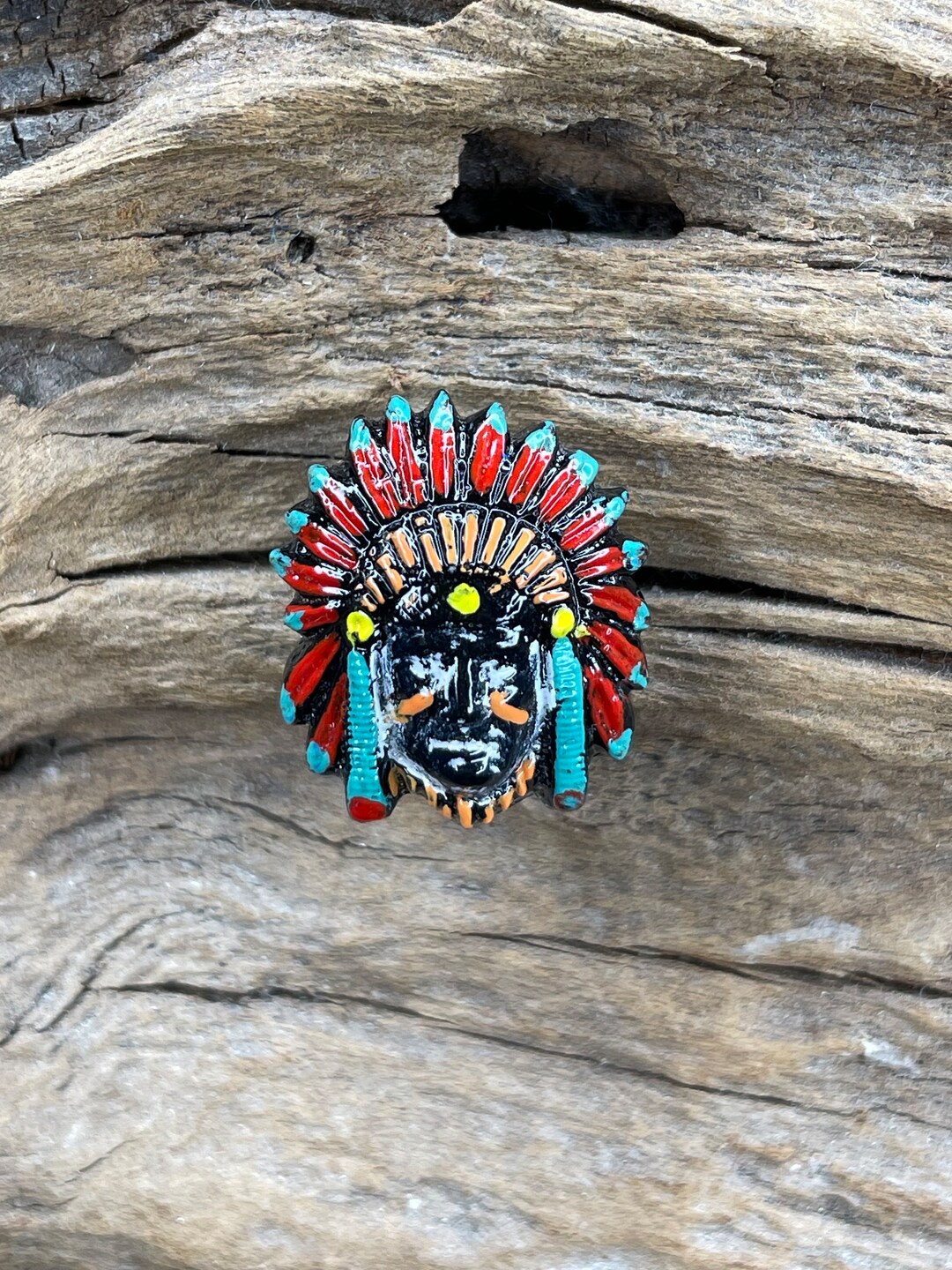 Vintage Style Chief Native Pin Brooch / Hand Made / Hand Painted / Hat ...