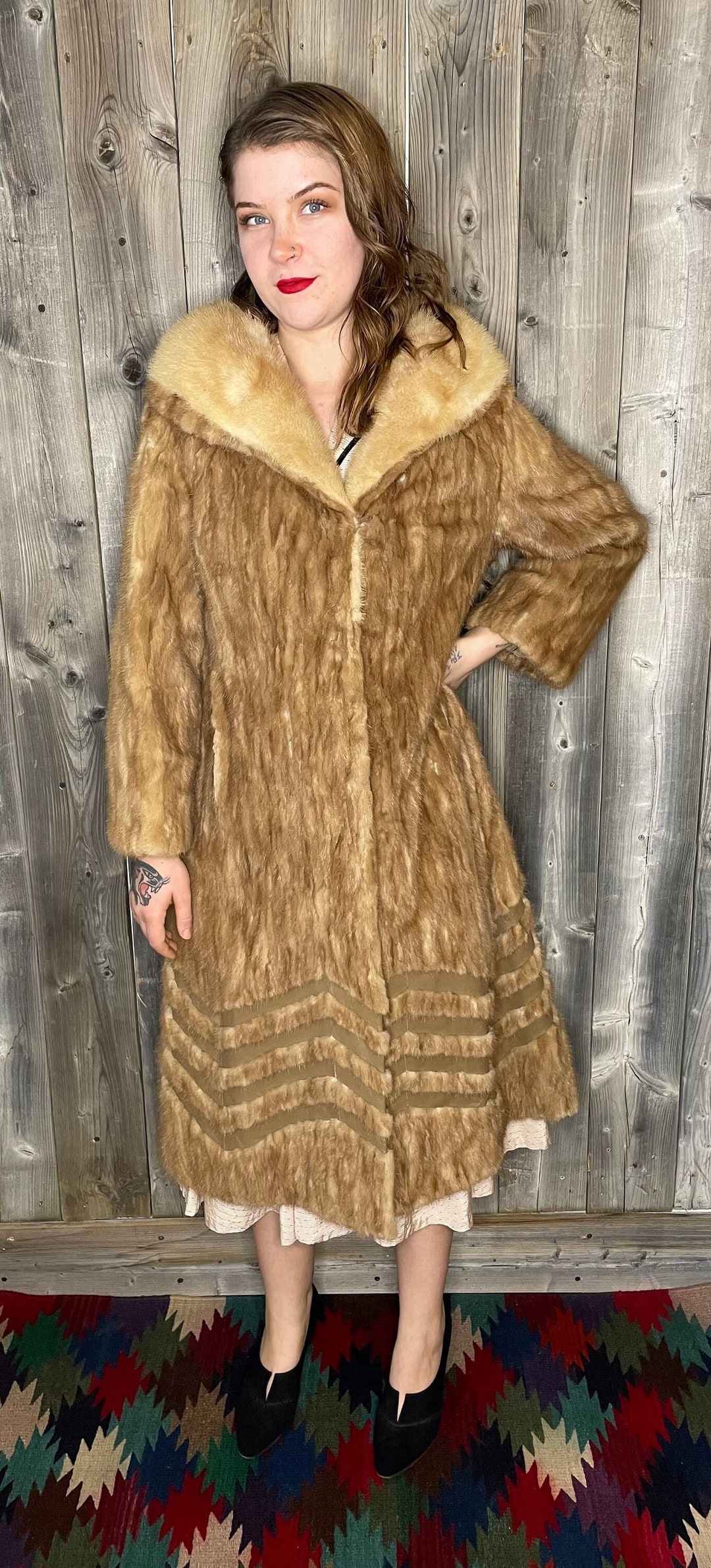VINTAGE 1950s Mink Fur Coat / Shawl Collar / Swing Coat / Office ...