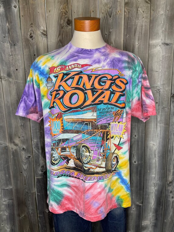 VINTAGE 1990s King’s Royal Eldora Speedway Tie Dye T-… - Gem