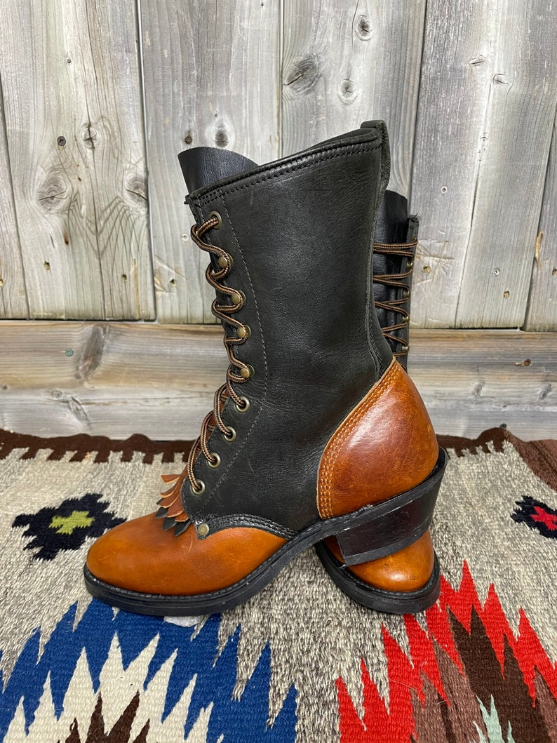 VINTAGE 1990s Packer Lace up Cowboy Boots / Western Boots / Rodeo ...