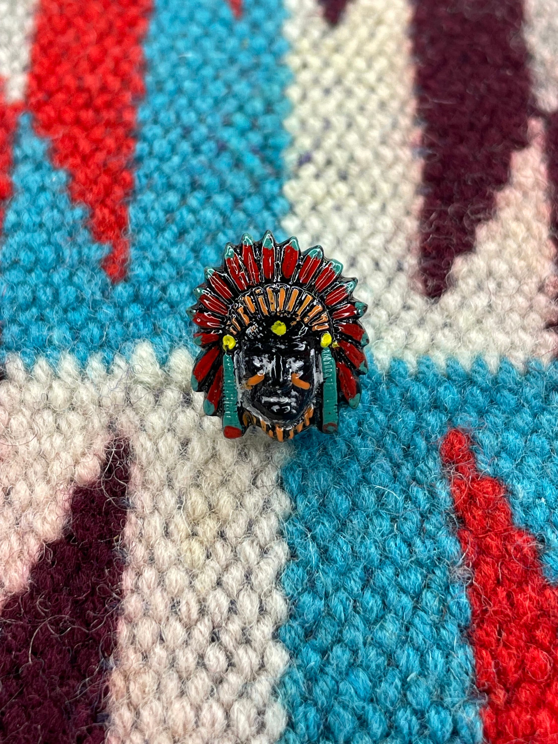 Vintage Style Chief Native Pin Brooch / Hand Made / Hand Painted / Hat ...