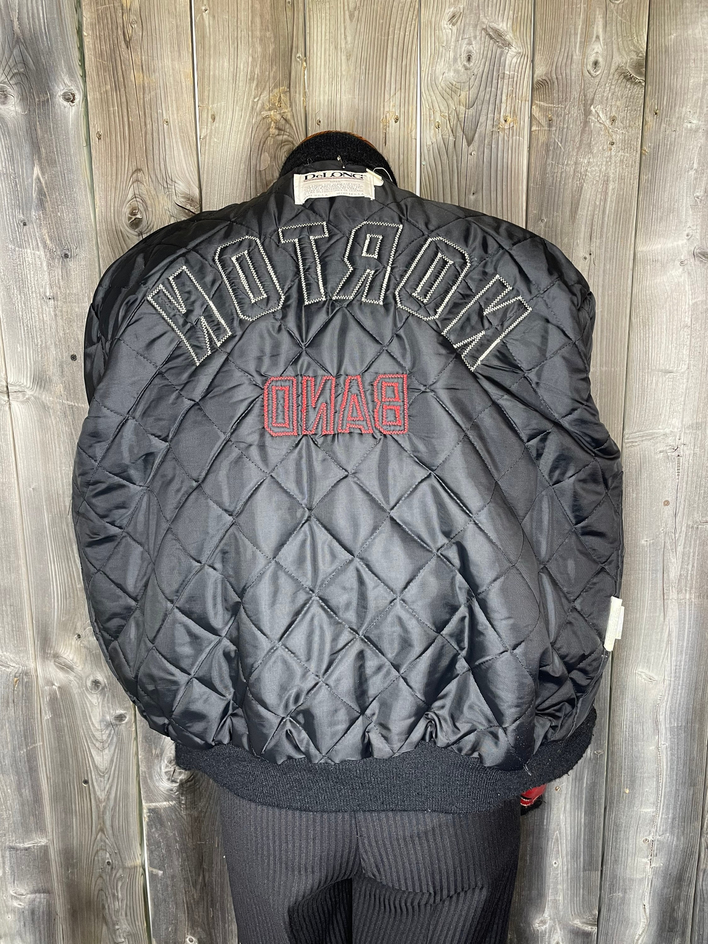VINTAGE 1990s Delong Norton Band Varsity Letterman Jacket / Leather ...