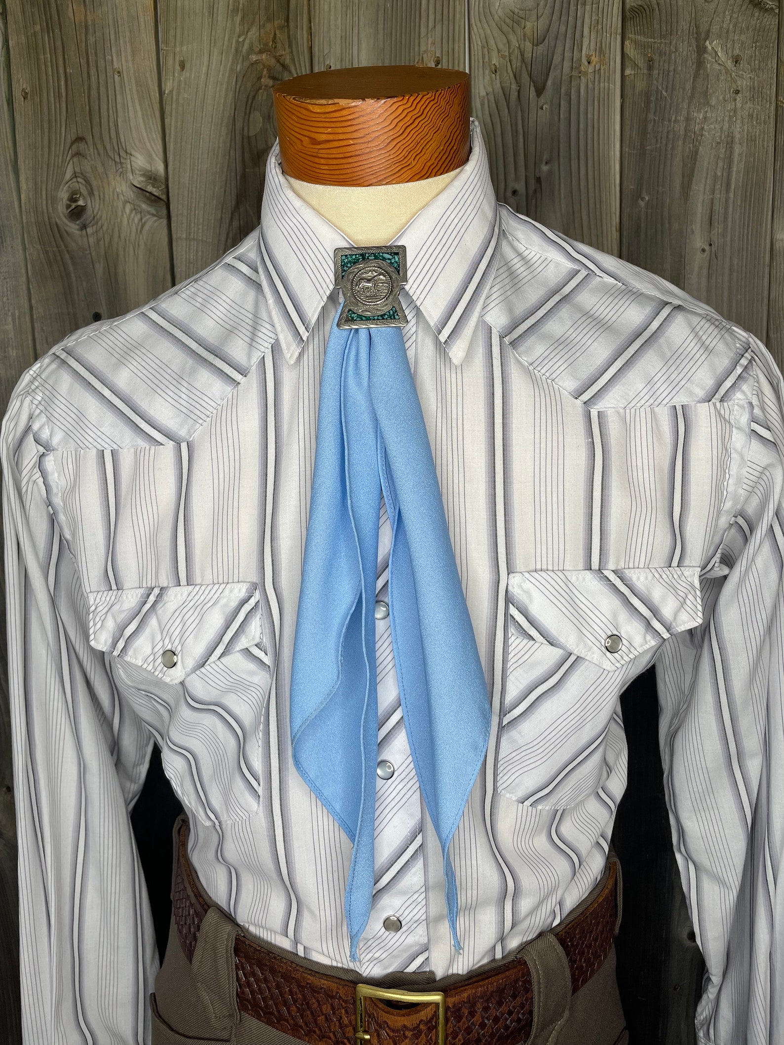VINTAGE 1970s Western Scarf Necktie / Baby Blue / Cowboy Tie / Montana ...