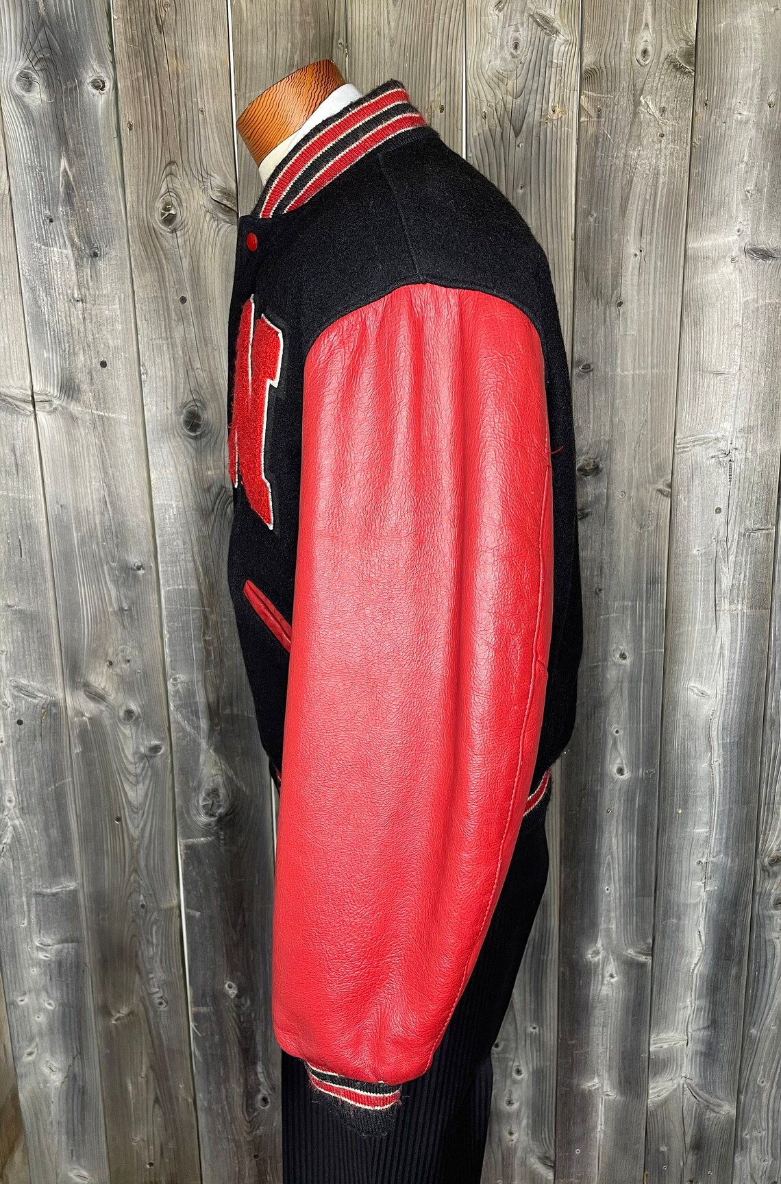 VINTAGE 1990s Delong Norton Band Varsity Letterman Jacket / Leather ...