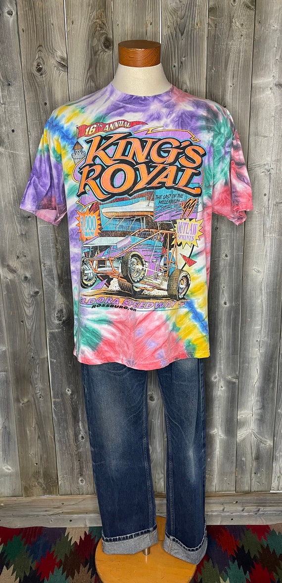 VINTAGE 1990s King’s Royal Eldora Speedway Tie Dye T-… - Gem