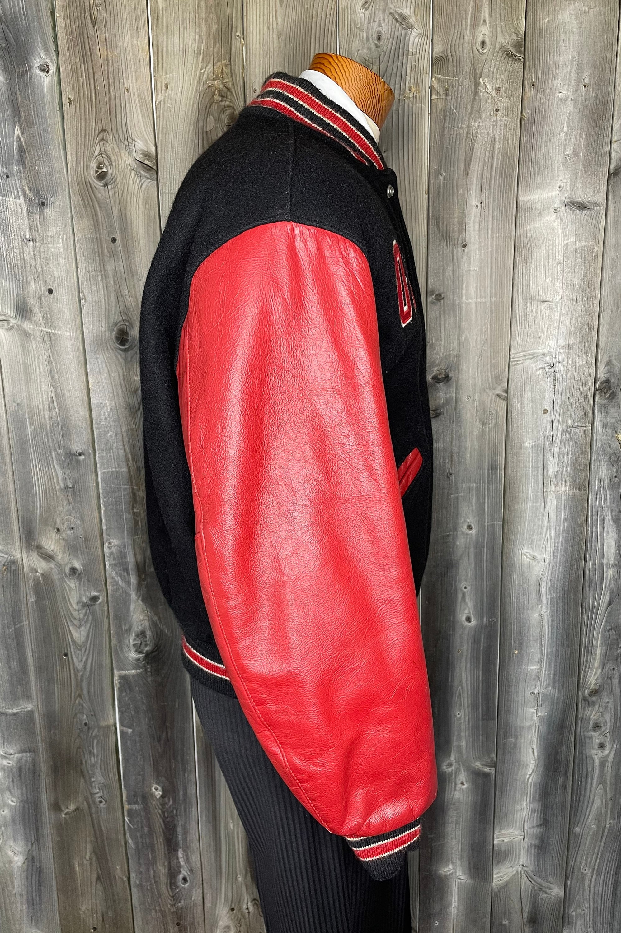 VINTAGE 1990s Delong Norton Band Varsity Letterman Jacket / Leather ...