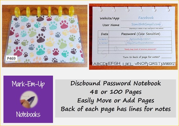 Paw Prints Password Notebook Large Print A-Z Tabs | Etsy