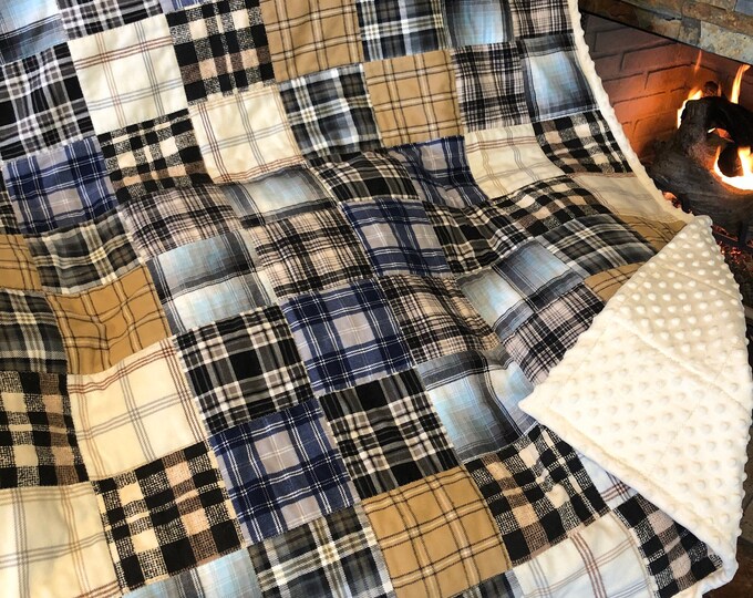 Patchwork Flannel Quilt, Plaid Quilt, Man Cave Quilt, Cabin Quilt ...