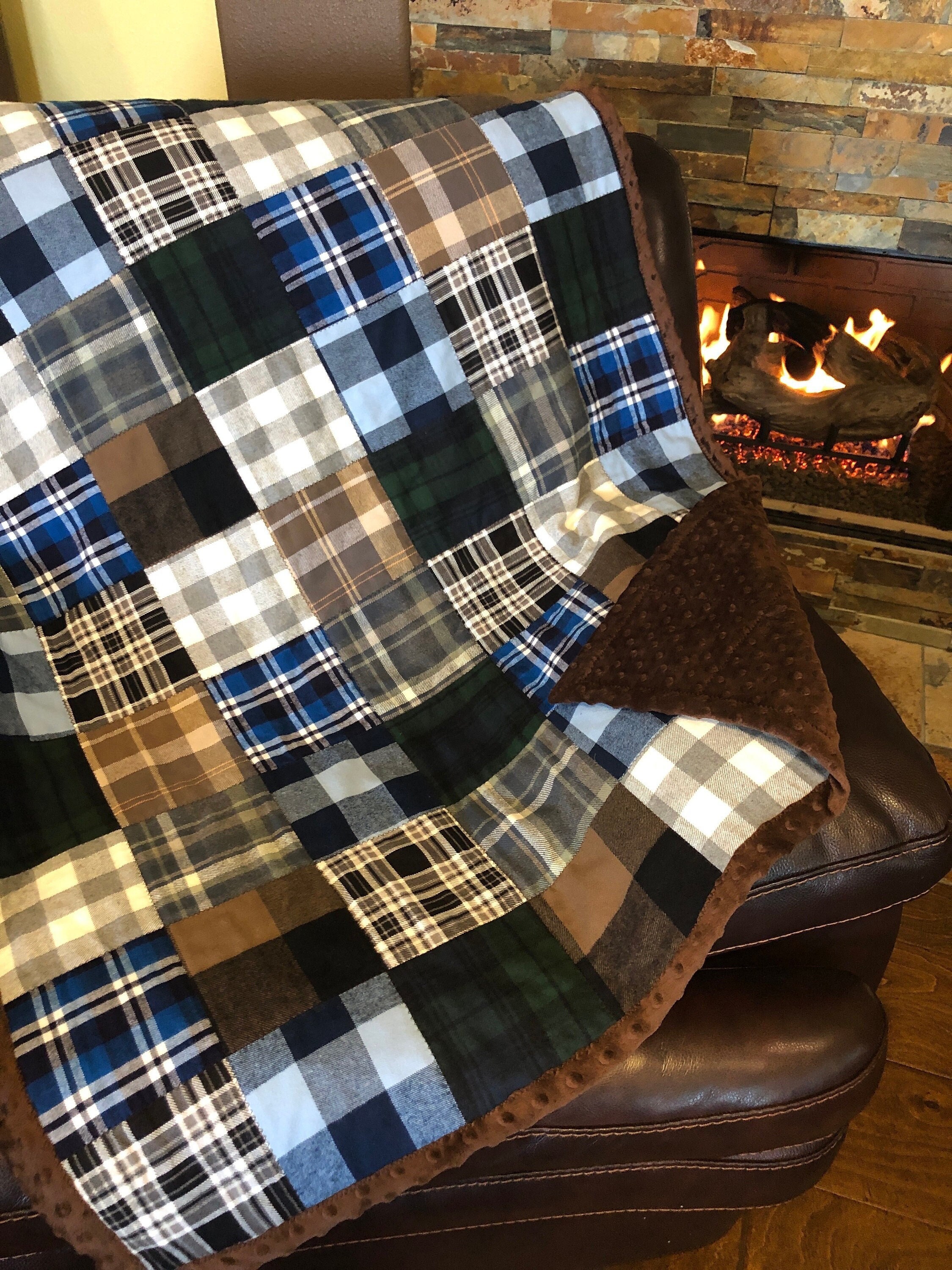 Patchwork Flannel Quilt, Cabin Quilt, Flannel Plaid Quilt, Plaid Throw ...