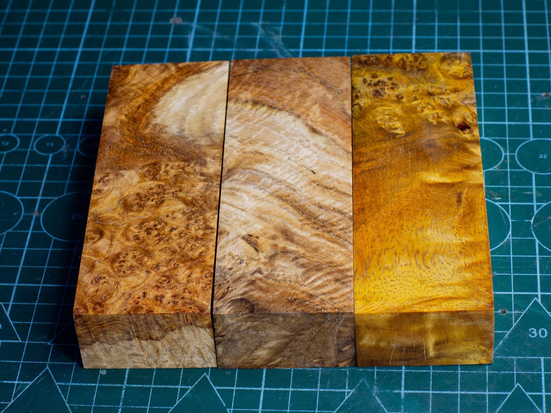 3 Set Stabilized Amboyna Wood Blocks — Perfect for Knife Handles, Luxury Pen Turning & Unique ...