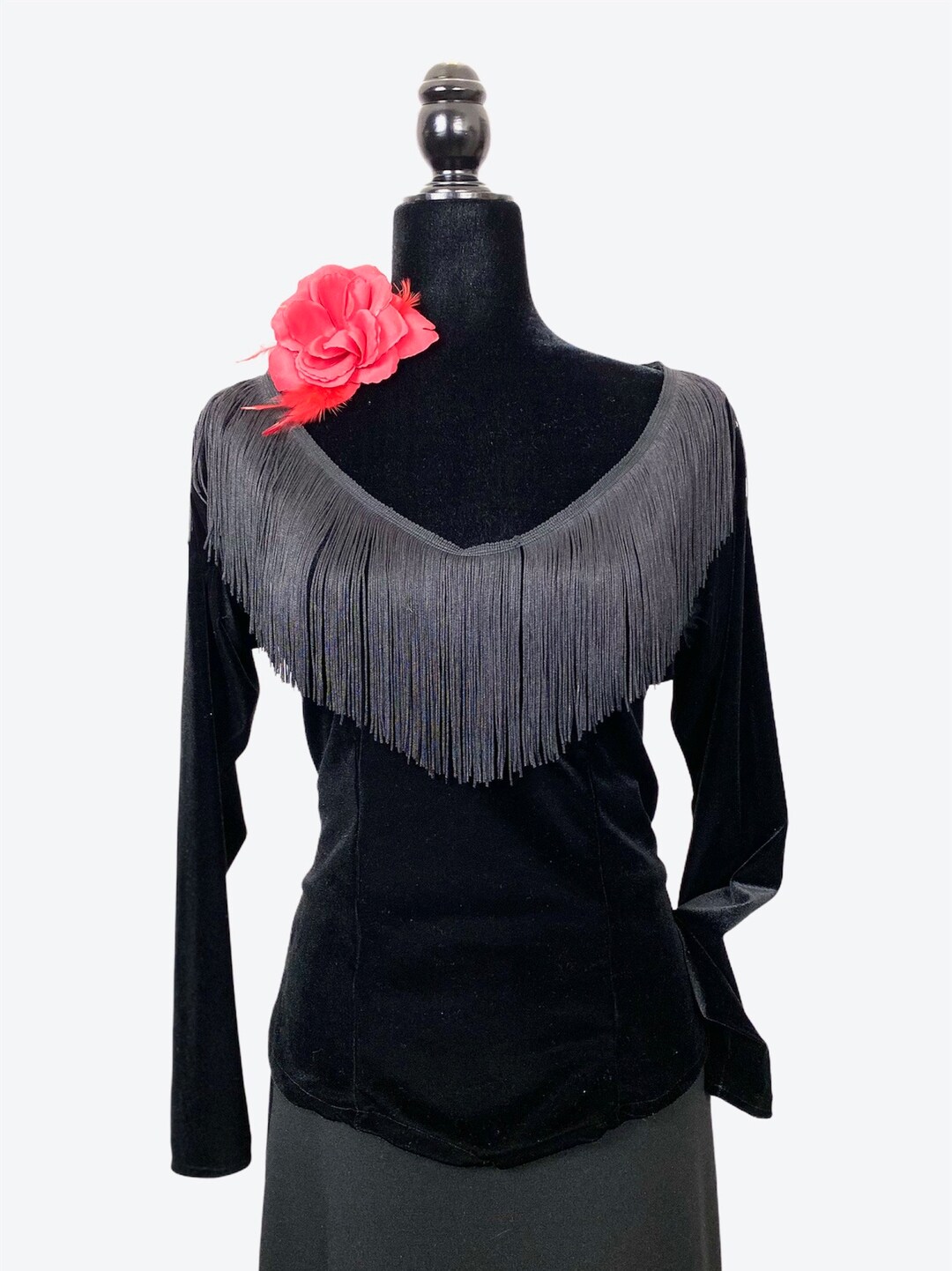 Flamenco Blouse in Stretch Black Velvet With Fleccos. - Etsy