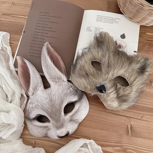Kids Women Vintage Classic Animal Mask Winter Rabbit Half Mask Bunny ...