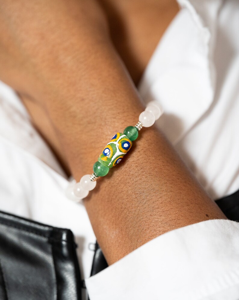 African Handmade Sand Bead Bracelet, White Jade, Gemstone Jewelry ...