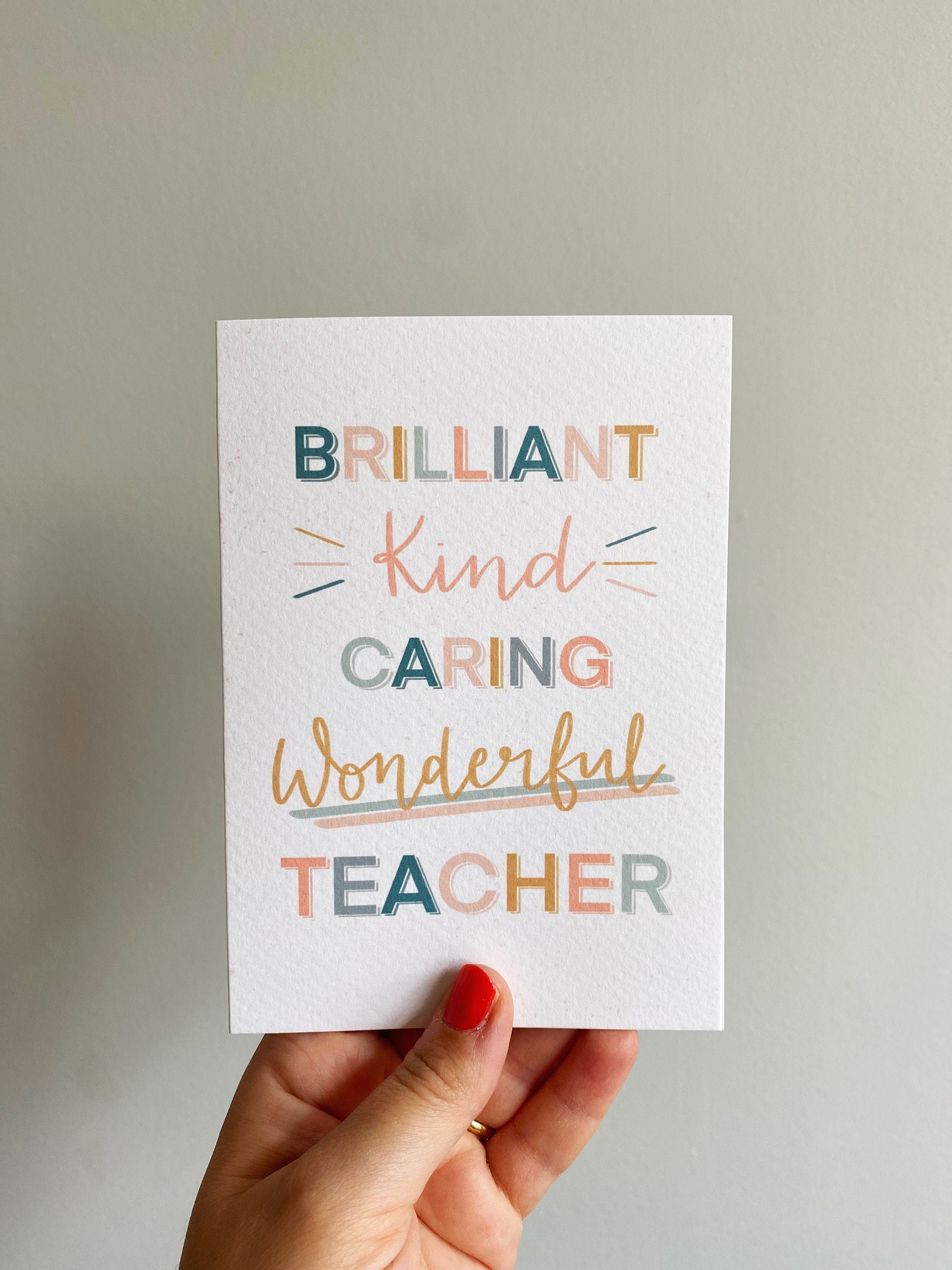 Brilliant Kind Caring Wonderful Teacher Card Thank You | Etsy