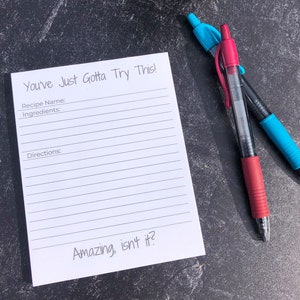 Recipe Notepad, Kitchen Notepad, Recipe Card, Paper to Share Recipes ...