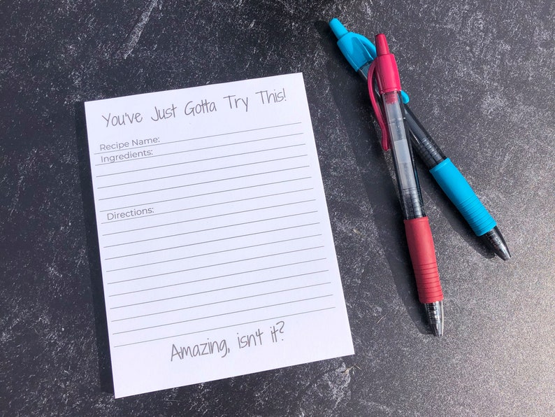 Recipe Notepad, Kitchen Notepad, Recipe Card, Paper to Share Recipes ...