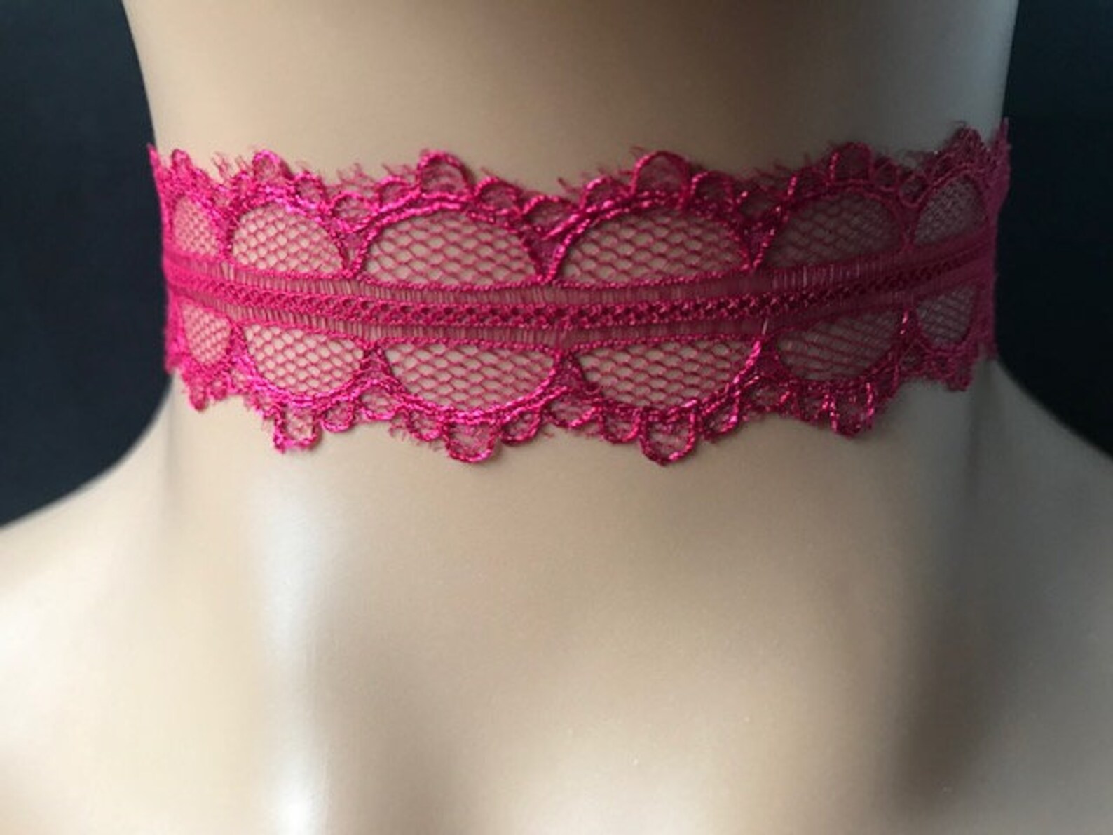 Wide Hot Pink Lace Choker Necklace Boho Lace Choker Flower Etsy