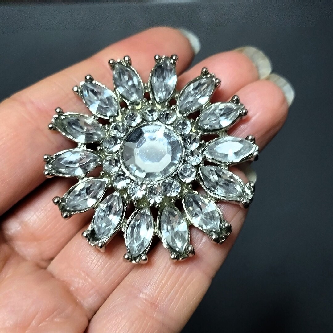 Vintage Crystal Sunflower Daisy Flower Brooch, Swarovski Crystal Brooch ...