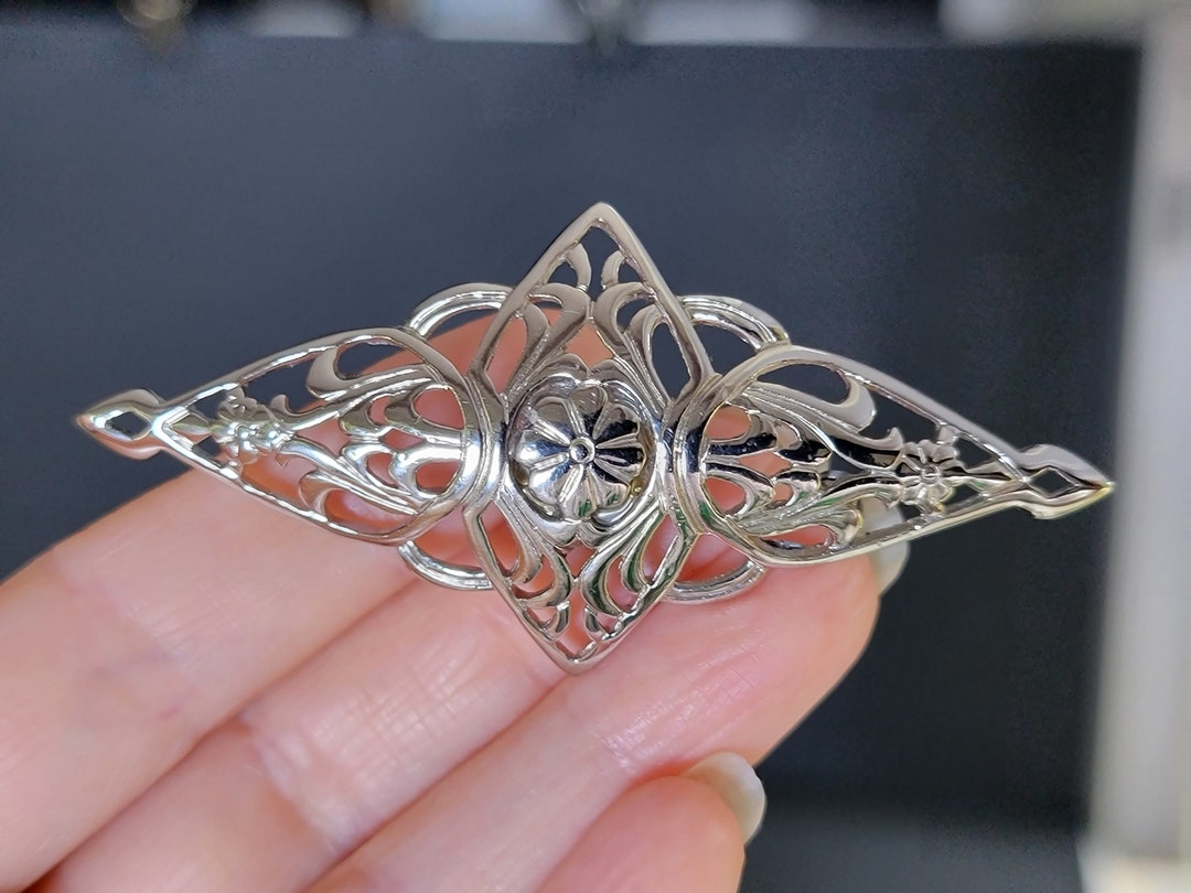 Large Silver Filigree Bar Metal Pin,filigree Silver Rhombus Brooch Pin ...