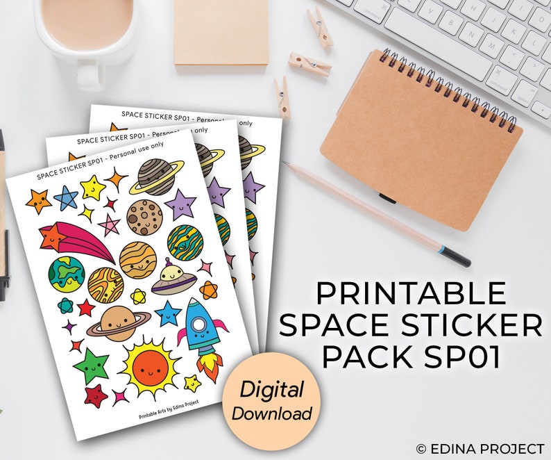 Printable Space Sticker Pack SP01 Bullet Journal Digital Download 300 ...