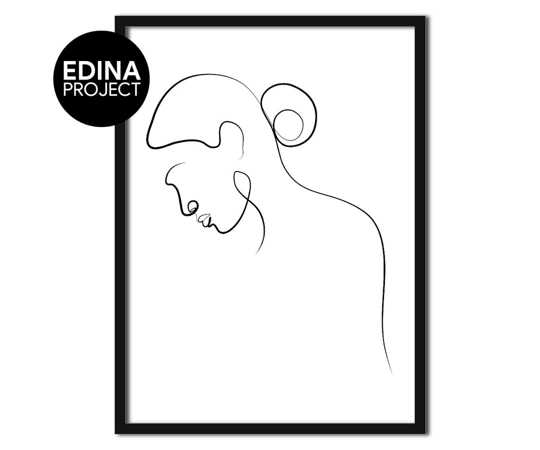 Women Lines Art Print, Female Line Art Illustration, Portrait Lady ...