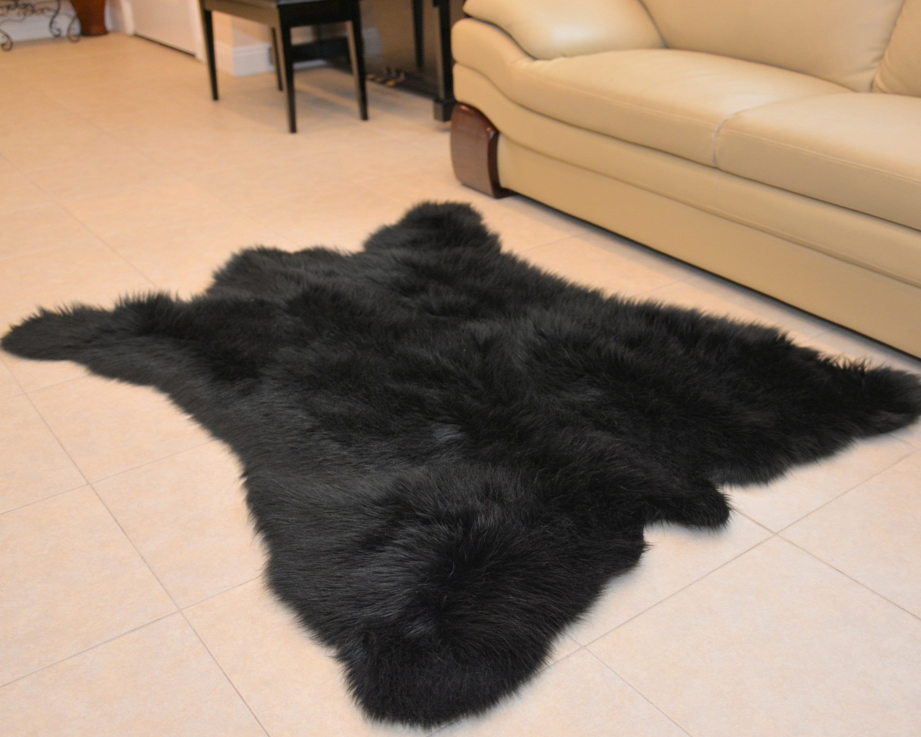 Black Bear Fur Rug Synthetic Faux Furry Accent Rug - Etsy