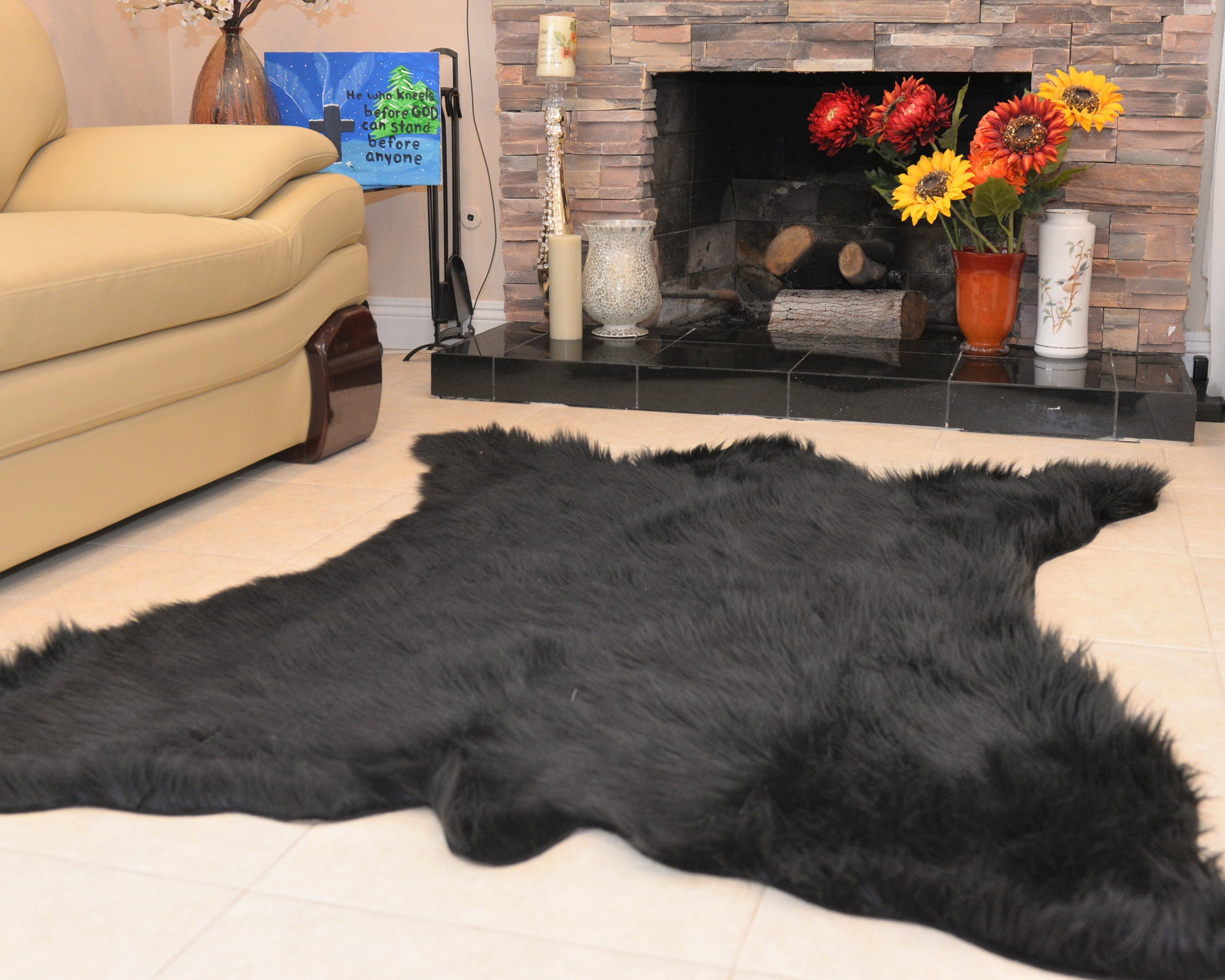Black Bear Fur Rug Synthetic Faux Furry Accent Rug - Etsy
