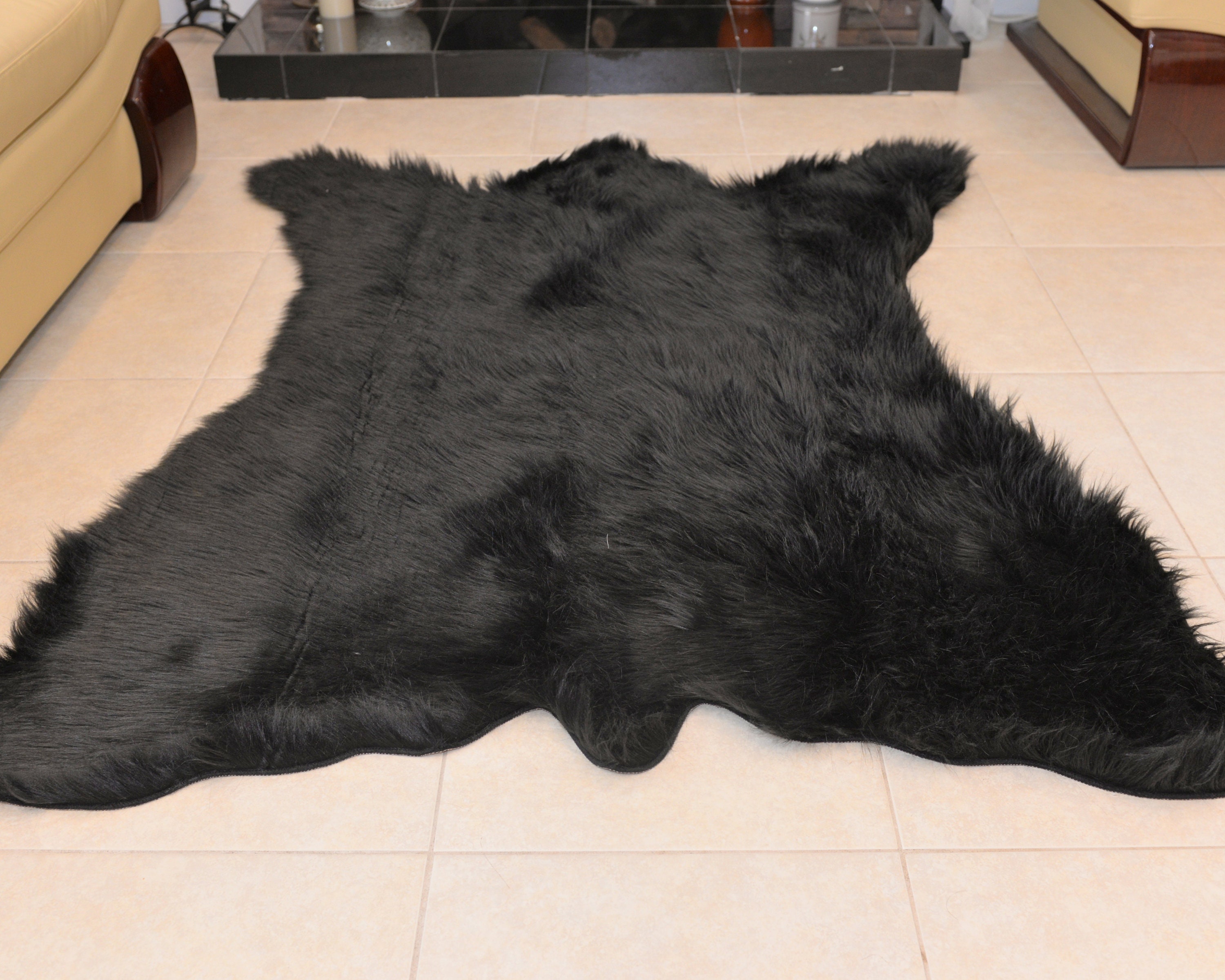 Black Bear Fur Rug Synthetic Faux Furry Accent Rug - Etsy