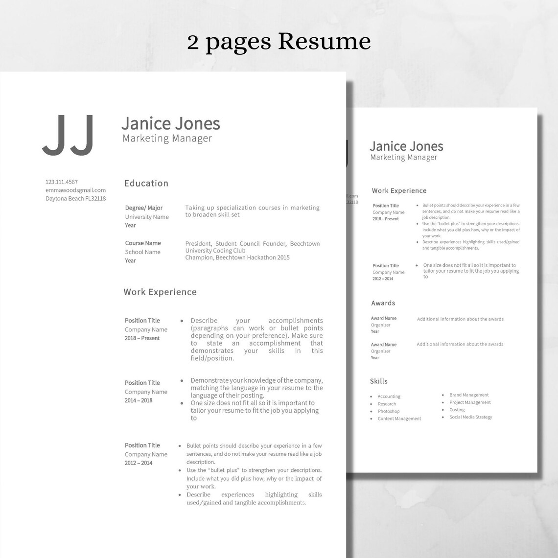 Simple Resume Template for Word, Modern Resume Template, Word CV ...