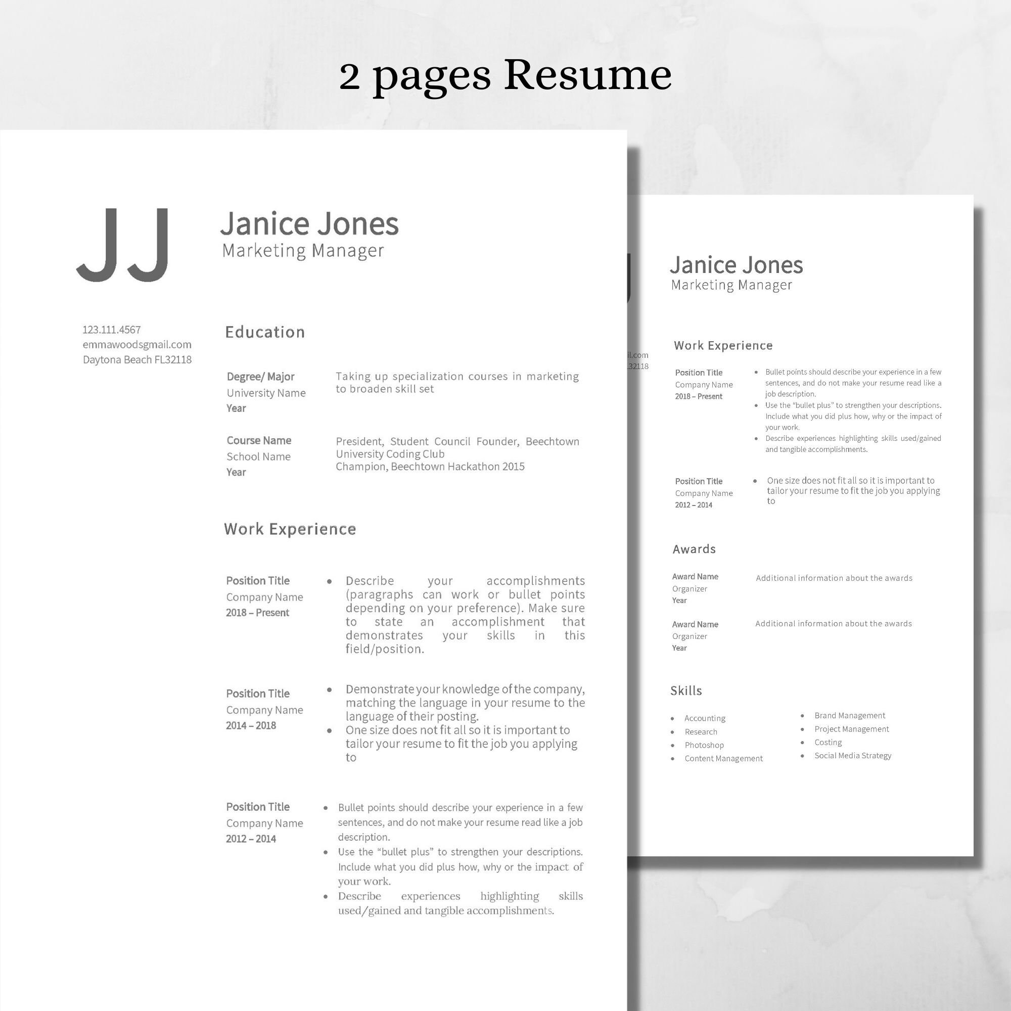 Simple Resume Template for Word, Modern Resume Template, Word CV ...