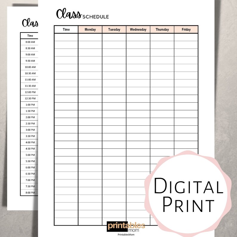Class Schedule Printable - A4 Student Planner Inserts, College Students ...