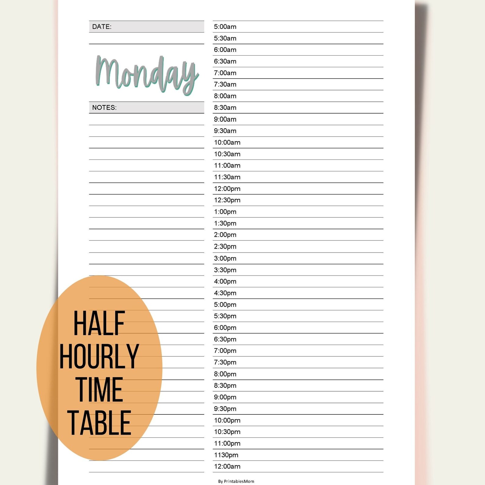 Half Hour Daily Planner Printable, One Week Planner, Daily Schedule ...