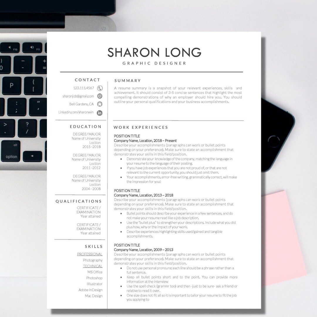 Modern Resume Template for Word, CV Template, Cover Letter Template ...