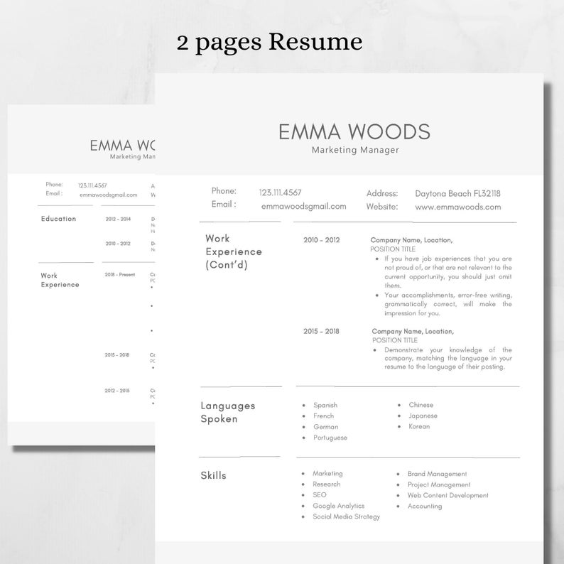 Professional Resume Template for Word Modern CV Template - Etsy