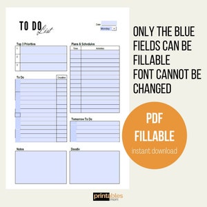 To Do List Fillable PDF Template Printable Daily Log Day Planner ...