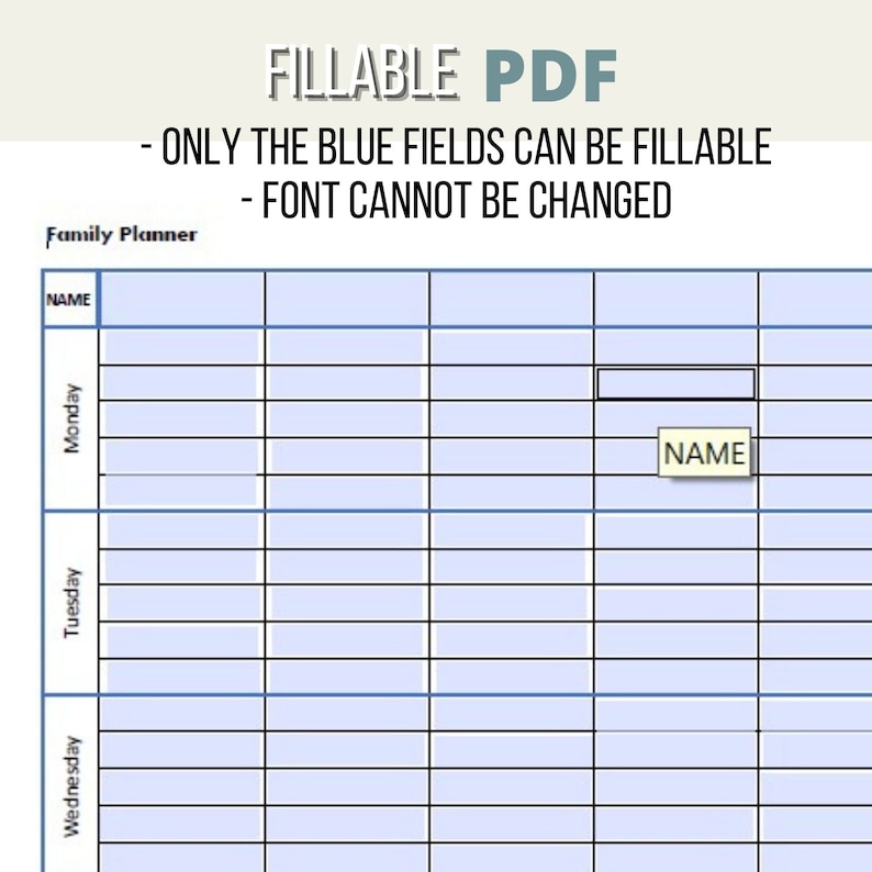 Family Planner Weekly Planner Family Schedule Family Timetable Fillable ...