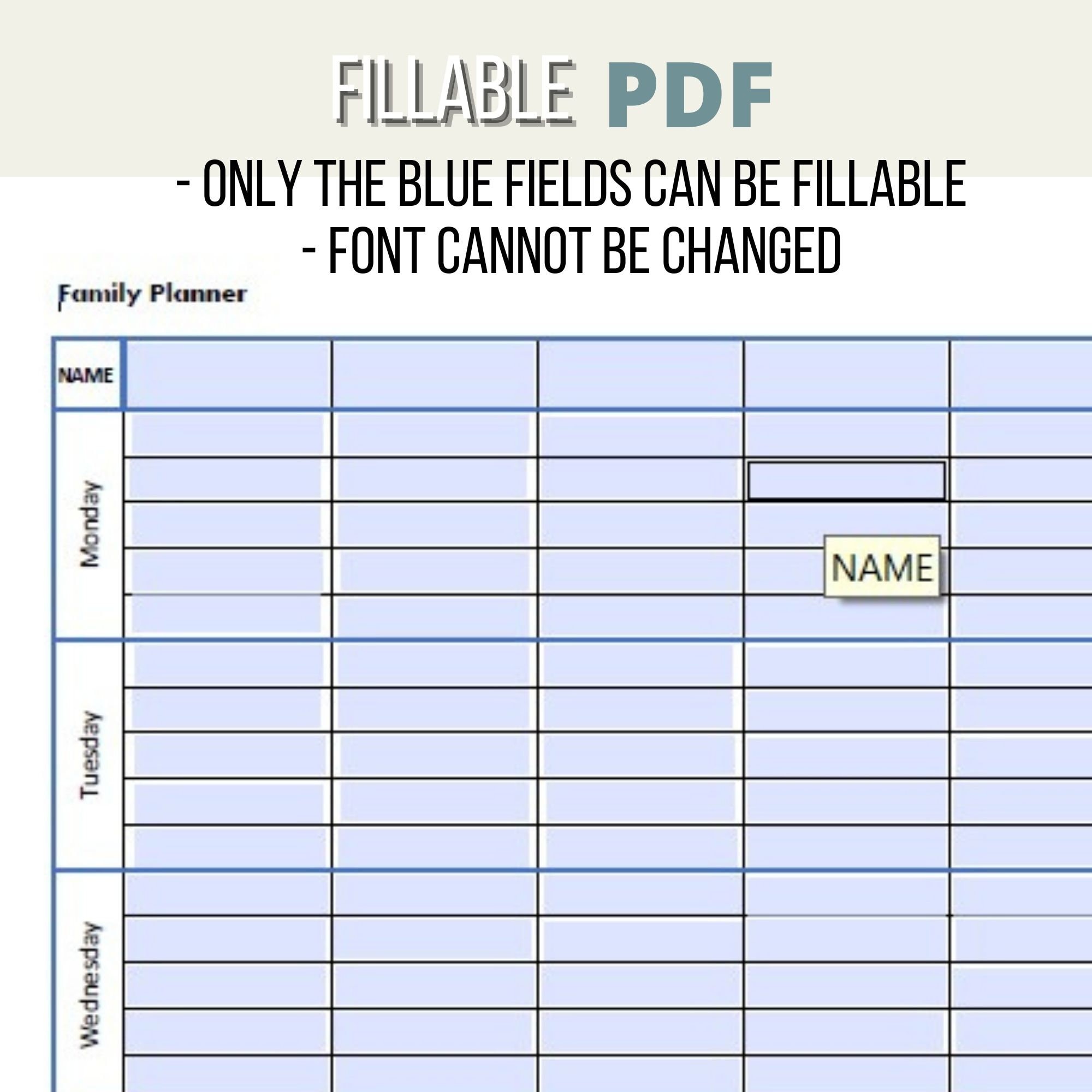 Family Planner Weekly Planner Family Schedule Family Timetable Fillable ...