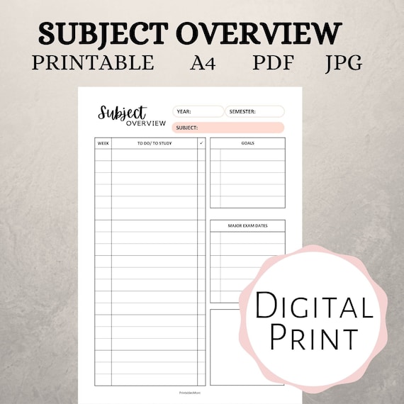 Subject Overview Printables Student Planner Inserts College | Etsy