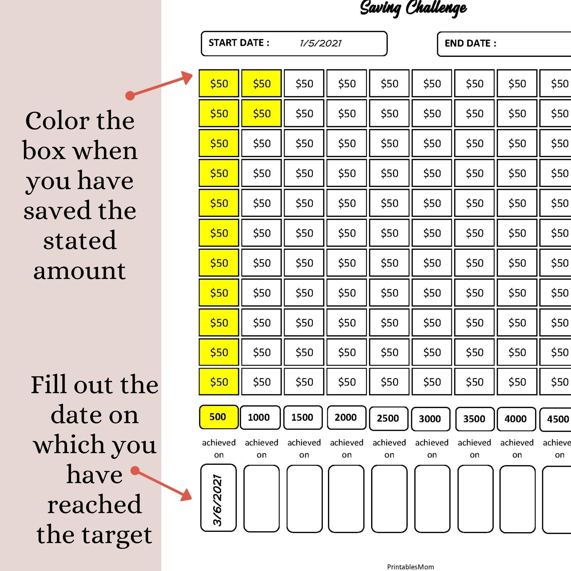 5000 Savings Challenge Tracker Printable, Travel Saving Tracker, Money ...