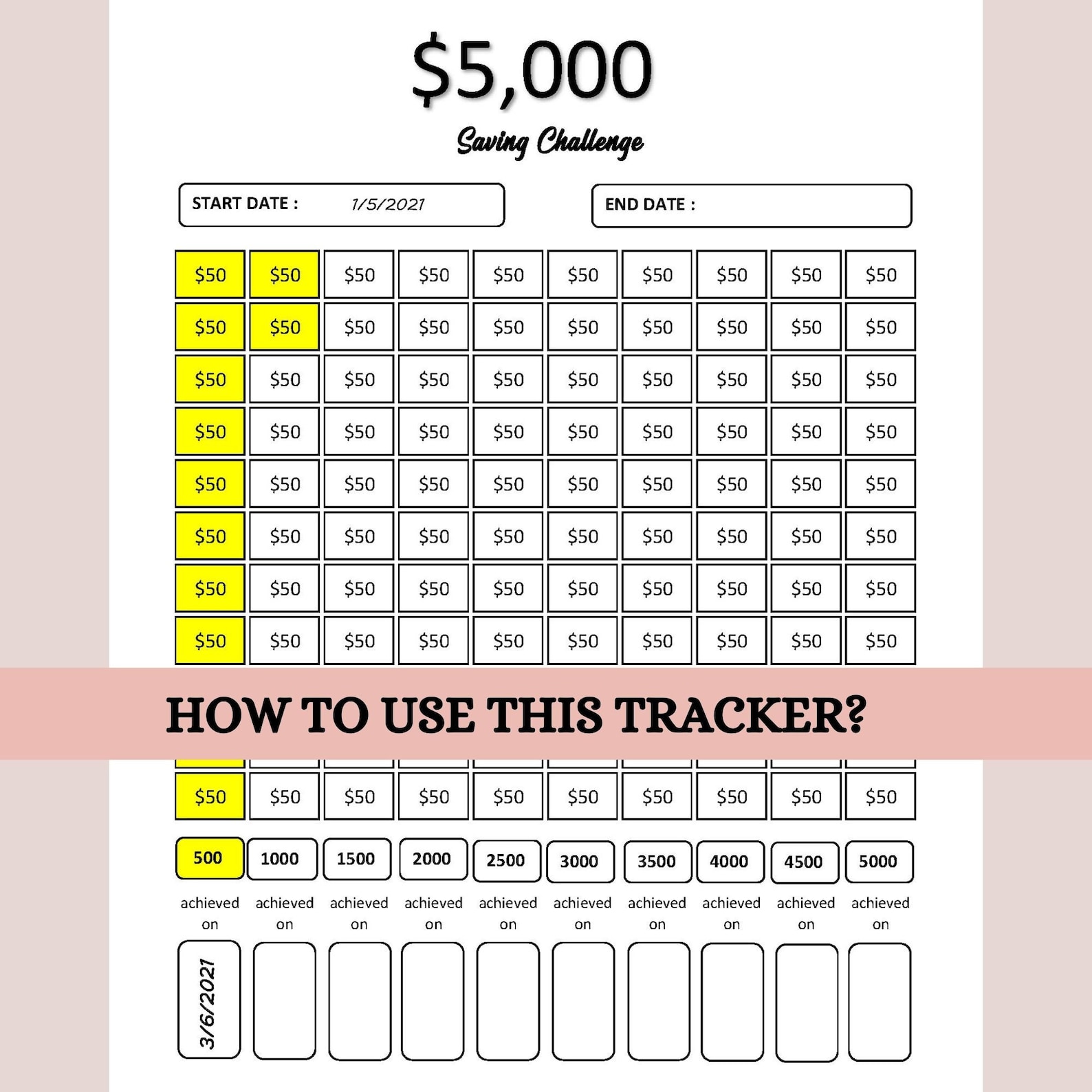 5000 Savings Challenge Tracker Printable, Travel Saving Tracker, Money ...